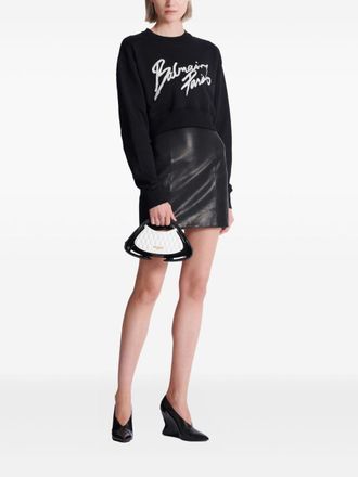 Balmain Logo-Printed Cropped Sweatshirt - Black