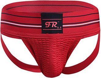 TiaoBug Slips Homme Brief Bikini Culotte De Sports Poche Ouvert Derrière sous-vêtements Rouge L