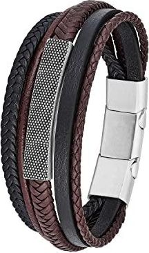 s.Oliver Bracelet en acier inoxydable/cuir pour homme, bracelet, livré dans un coffret cadeau à bijoux