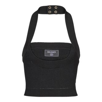 Balmain Femme, Tops, Noir, Taille: 34 FR Top dos-nu en maille c&ocirc;tel&eacute;e