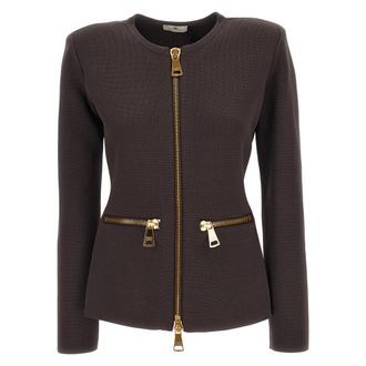 Elisabetta Franchi Strickjacke mit Rei&szlig;verschlussdetails - - Jackets - Damen - Braun - XS