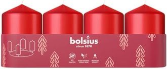 Bolsius Bolsius - Adventszeit - Stumpenkerze - rot - 6cm - 4-Pack - Dekorative Kerze - Mit nat&uuml;rlichem Pflanzenwachs - Ohne Palm&ouml;l