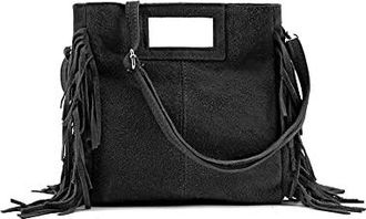Modelisa Modelisa - Sac &agrave; main avec bandouli&egrave;re et franges en cuir fabriqu&eacute; en Italie pour femme, Noir, Taille unique