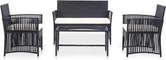 vidaXL 4-tlg. Garten-Lounge-Set mit Auflage Poly Rattan Schwarz Vidaxl