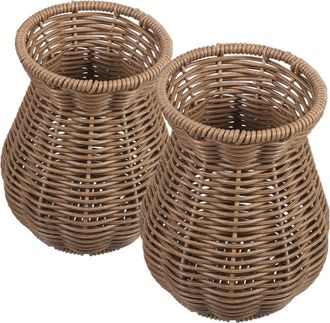 Amosfun 2stücke Gewebte Vase Aus Rattanimitat Handgeflochtener Blumenkorb Für Trockenblumen Rustikale Landhausvase Als Deko Blumenvase Für Wohnzimmer Und Küch