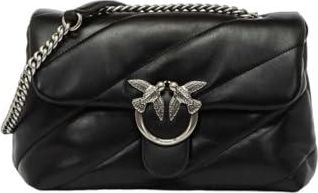 Pinko Love Classic Puff CL Sheep Nap, Sac à Main Femme, Z99O_Nero-Old Silver