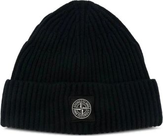 Stone Island Homme, Accessoires, Bleu, Taille: ONE Size Bonnet en Laine Côtelée