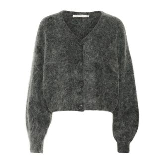 Gestuz Gem&uuml;tlicher Cardigan mit Puff&auml;rmeln - - Knitwear - Damen - Grau - XS