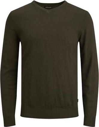 Jack & Jones Jjeemil Knit V-neck Noos Homme Sweater, Olive Nuit/D&eacute;tails : Chin&eacute;., S