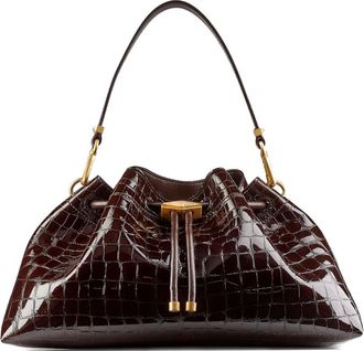 Jimmy Choo London Mittelgroße Cinch Schultertasche mit Kroko-Effekt - Braun