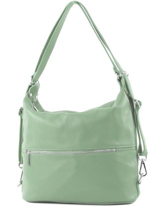 modamoda.de T189 Damen Leder Rucksack Damentasche 2in1 handmade in Italy, Farbe:Graugr&uuml;n