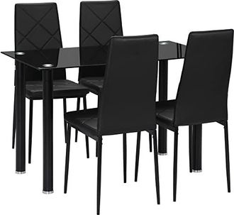 HOMCOM Ensemble de Table &agrave; Manger avec 4 chaises, Ensemble de Meubles 5 pi&egrave;ces de Cuisine, Plateau en Verre tremp&eacute;, Pieds en Acier, Noir