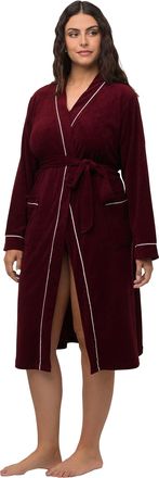 Ulla Popken Damen Frottee, Schalkragen, Zierkante, Langarm Bademantel, Bordeauxrot, 46-48