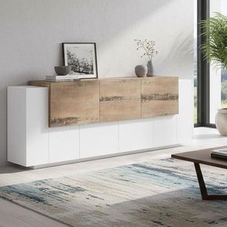 Dmora Kommode Cesare, K&uuml;chen-Sideboard mit 5 T&uuml;ren und 2 Schubladen, Wohnzimmer-Buffet, K&uuml;chen-Sideboard, 100 % Made in Italy, 220 x 45 x 86 cm, gl&auml;nzendes 