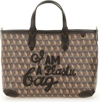 Anya Hindmarch Femme, Sacs, Brun, Taille: ONE Size I Am A Plastic Bag XS Zipped Motif Tote
