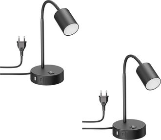 LEDs Com 2 Stück Tischleuchte WAIKA, schwarz, USB-A, USB-C, inkl. GU10 LED Lampe (3-Stufen-Dimmer, warmweiß, 5,8W, 500lm)