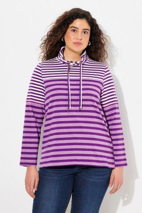 Ulla Popken Longsleeve Shirt Ringelmix Stehkragen Langarm hinten l&auml;nger