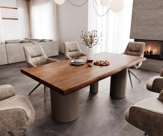 DELIFE Esstisch Edge 200x100 XL Akazie Braun Troa Metall Effektfinish Titan Live-Edge, Esstische, Baumkantenm&ouml;bel, Massivholzm&ouml;bel, Massivholz