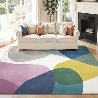 Generic Tapis Rond Salon 120 x 170 cm, Lavable Antid&eacute;rapant Tapis, Minimaliste Abstrait Blocs De Couleur Imprim&eacute; Carpette pour la Chambre la Salle &agrave; Manger et
