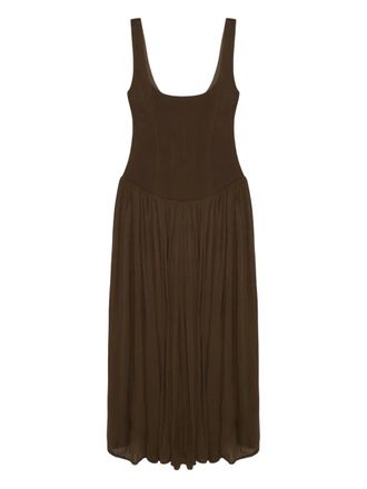 SIMKHAI robe mi-longue plissée à détail de corset - Marron