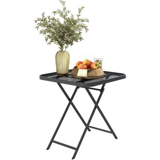 OUTSUNNY Gartentisch klappbar 70 x70 cm, Wetterfest Balkontisch Stahl Klapptisch mit Ausschnitt-Design, Esstisch Outdoor, quadrarisch Beistelltisch