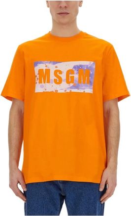 Msgm Rechteckiges Logo T-Shirt - - Tops - Herren - Orange - S