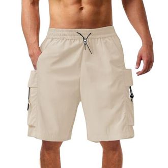 Generic Short cargo pour homme, short d&eacute;contract&eacute; &agrave; taille &eacute;lastique avec plusieurs poches, v&ecirc;tement de travail d&eacute;t&eacute;, cordon de serrage, respirant, extensible