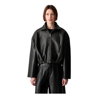 Rotate Boxy Leather Jacket - - Jackets - Damen - Schwarzk - S