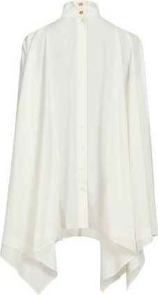 EENK Weiße, lockere, geknöpfte Bluse mit Stehkragen