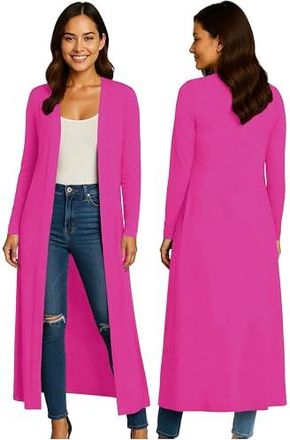 Re Tech UK Gilet Long - pour Femme - col/Manches Longues - Style Boyfriend/léger - Rose Vif - XXL EU 48-50 (Grande Taille)