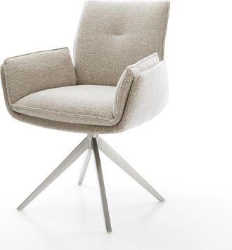DELIFE Drehstuhl Nela-Flex Webstoff Soft Beige Kreuzgestell breit Edelstahl 360&deg; drehbar Wippfunktion, Esszimmerst&uuml;hle
