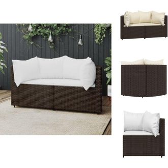 vidaXL Garten-Ecksofas mit Kissen 2 Stk. Braun Poly Rattan - Gartenecke - Esszimmergarnitur - Lounge M&ouml;bel - Rattan Gartenm&ouml;bel - Wetterfeste Gartenm&ouml;bel