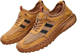 Generic Chaussures orthopédiques pour homme, chaussures de randonnée décontractées en cuir à lacets élastiques et maille respirante, marron, 39.5 EU