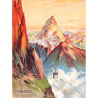 Wee Blue Coo Painting Aerial Cable Car Champspix Mountain Art Print Poster Wall Decor Kunstdruck Poster Wand-Dekor-12X16 Zoll