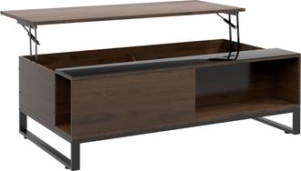 HOMCOM Couchtisch, Beistelltisch mit Höhenverstellbarer Platte, Sofatisch mit Stauraum, Kaffeetisch im Moderndesign, für Wohnzimmer, Büro, Stahl, Walnuss, Sc