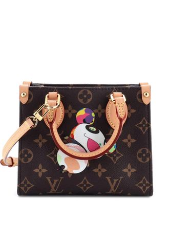 Louis Vuitton x Takashi Murakami On The Go Tote Limited Edition Monogram Panda BB Schultertasche - Braun