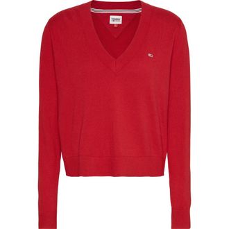 Tommy Jeans Roter Pullover V-Ausschnitt Langarm - - Knitwear - Damen - Rot - XS