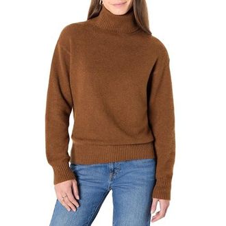 Amazon Essentials (S&eacute;lection de Demi) Pull &agrave; Col Roul&eacute; en Coton M&eacute;lang&eacute;, Coupe D&eacute;contract&eacute;e Femme, Caramel Chin&eacute;, L