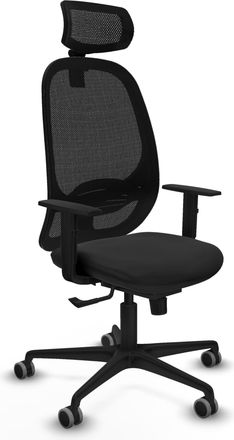 Piqueras y Crespo B&uuml;rostuhl aus schwarzem Mesh mit 1D-Armlehnen, h&ouml;henverstellbare Lendenwirbelst&uuml;tze und Kopfteil, h&ouml;henverstellbar und neigbar, Schwarz/Schwarz