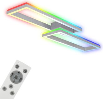 Briloner Leuchten - Deckenlampe RGB, Backlight Deckenleuchte LED, Dimmbar, Farbtemperatur einstellbar, LED Frame RGB, Fernbedienung, Aluminiumfarbig