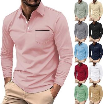 Generic Chemise slim fit pour homme, polo &agrave; manches longues, chemise de travail, chemise l&eacute;g&egrave;re, boutonn&eacute;e, chemise &agrave; manches longues, poche de poitrine, chem