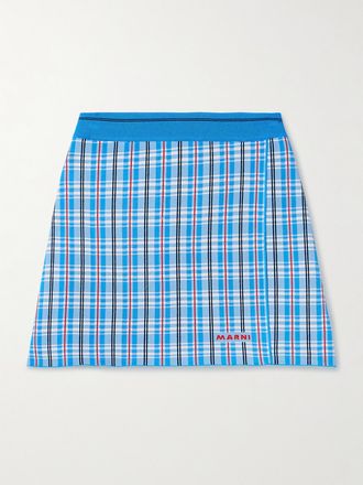 Marni Mini-jupe Effet Portefeuille En Mailles Stretch À Carreaux - Bleu