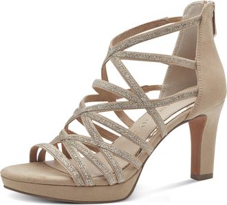 Marco Tozzi Damen Sandalen mit Absatz Glitzer Vegan, Braun (Biscuit Comb), 41 EU