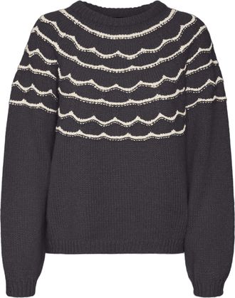 Vero Moda Damen Vmcharmaine Ls O-Neck Pullover Ga Boo Strickpullover, Obsidian/Detail:W. Birch, Small