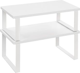 Woltu Gew&uuml;rzregal 2er Set, Stapelbares K&uuml;chenregal Arbeitsplatte, Kleines K&uuml;chen-Organizer f&uuml;r den K&uuml;chenschrank, aus MDF und Metall, Wei&szlig;