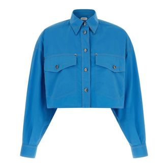 Versace Cropped Hemd aus Baumwoll-Popeline - - Blouses & Shirts - Damen - Blau - S