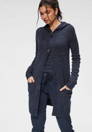 Kangaroos Kapuzenstrickjacke mit aufgesetzten Taschen und breiten Rippbündchen