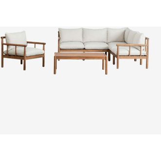 Sklum Gartenset mit 5-Sitzer-Ecksofa, Sessel und Couchtisch aus Akazienholz Melvin Akazie Braun