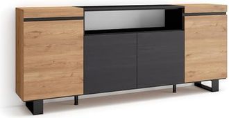 Skraut Home | Sideboard, Highboard | Kommode, Komodenschrank | 200x87x35cm | 4 T&uuml;ren | Industriedesign | Moderner Stil | Eiche Schwarz