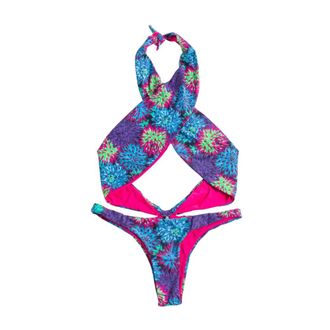 Reina Olga Blumiges Cross-Front-Bikini-Set - - Swimwear - Damen - Mehrfarbig - L